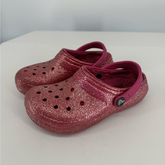 CROCS | Shoes | Girls Crocs Pink Glitter Sparkle Sherpa Lined Classic Clogs Slip On Shoes 3 C13 ...